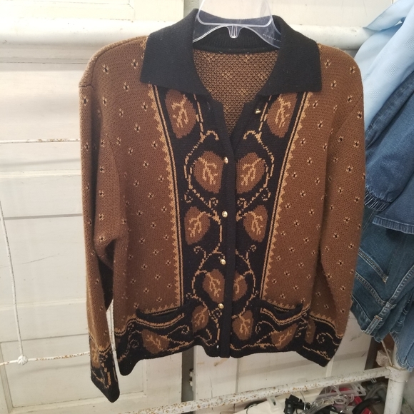 Vintage | Sweaters | Vintage Brown Tan Button Up Cardigan Sweater Lg ...